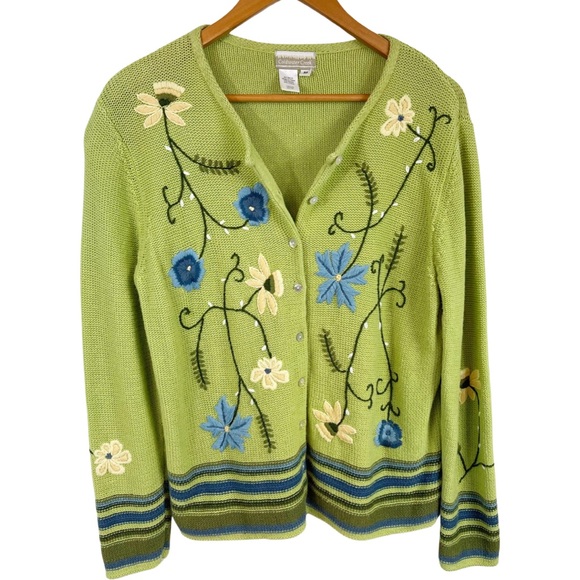 Coldwater Creek | Sweaters | Retro Embroidered Floral Cardigan Sweater ...